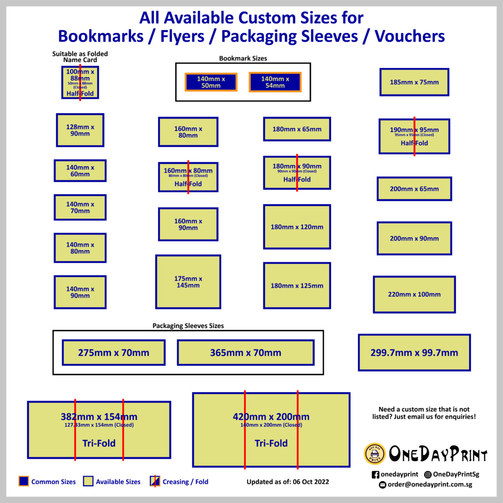 Digital Printing Singapore (Sizes List) | OneDayPrint
